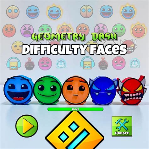 Geometry Dash Difficulty Faces Geometry Dash Toys 3d Printed Cubes Geometry Dash Icons Cake