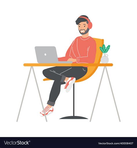 Bearded Man Working In Laptop Royalty Free Vector Image