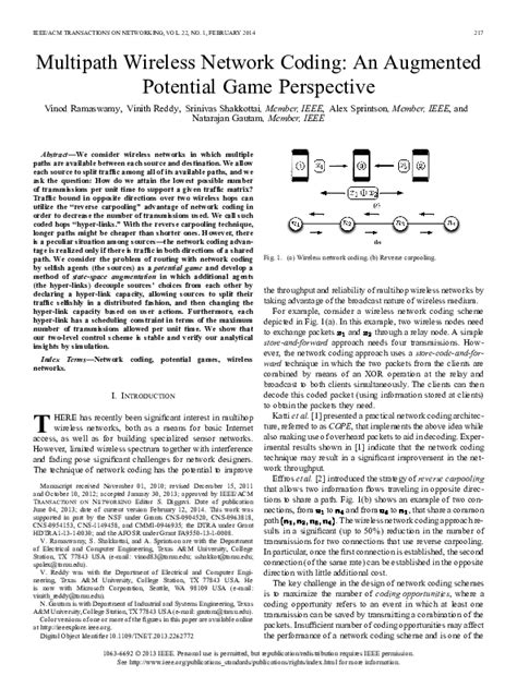 Pdf Multipath Wireless Network Coding An Augmented Potential Game