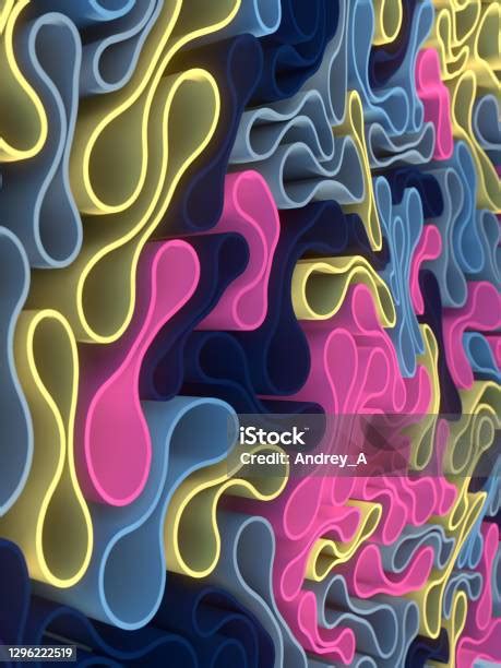 유연한 탄성 모양 기하학적 패턴의 상호 작용 3d 렌더 일러스트레이션 0명에 대한 스톡 사진 및 기타 이미지 0명 3차원