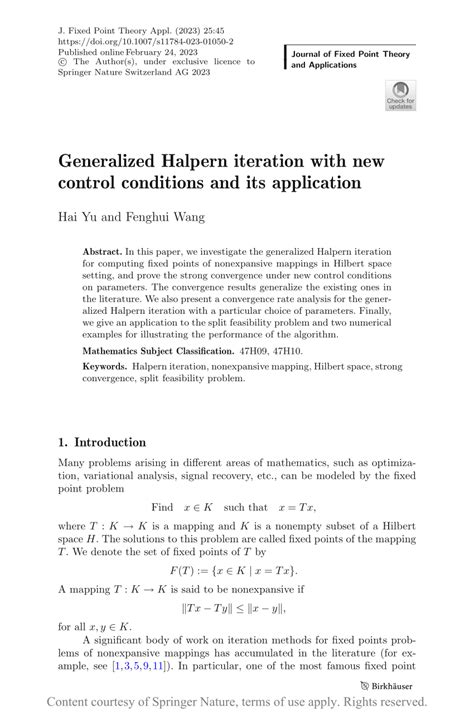 Generalized Halpern Iteration With New Control Conditions And Its Application Request Pdf