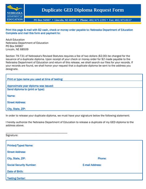 Nebraska Duplicate Ged Diploma Request Form Fill Out Sign Online And Download Pdf