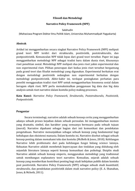 Pdf Filosofi Dan Metodelogi Narrative Policy Framework Npf