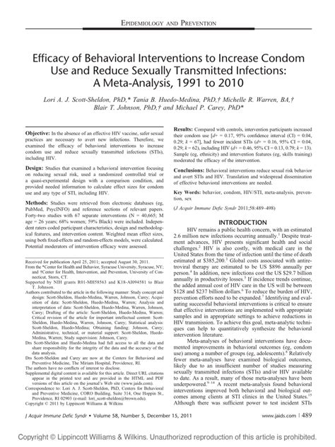 Pdf Prevention Of Sexually Transmitted Hiv Infection A Meta Analytic Review Of The Behavioral