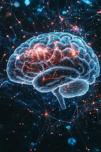 3d Rendered Brain Illustration With Glowing Neural Network Representing Brain Activity Premium