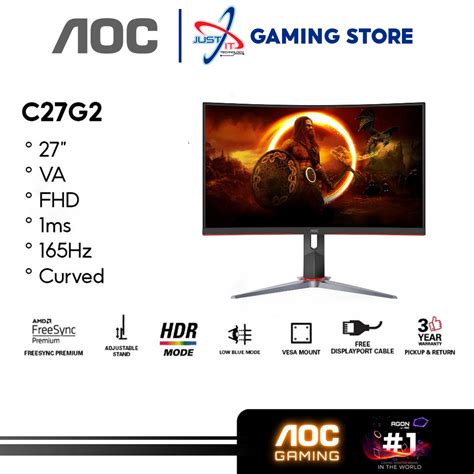 AOC C27G2 27 GAMING CURVE MONITOR 27 VA FHD 165Hz 1Ms HDMI DP Shopee Malaysia