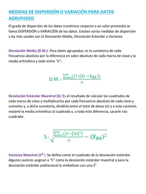 Ap 11 Medidas De Dispersión O Variación Para Datos Agrupados Pdf