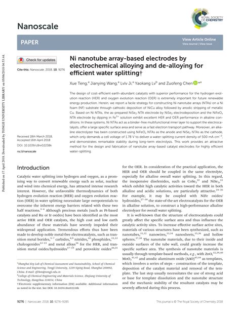 Pdf Ni Nanotube Array Based Electrodes By Electrochemical Alloying