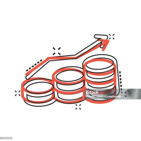 만화 스타일의 소득 비율 증가 아이콘 흰색 고립 된 배경에 금융 성능 만화 벡터 일러스트레이션 성장 화살표 스플래시 효과 비즈니스 개념과 동전 교환에 대한 스톡 벡터 아트