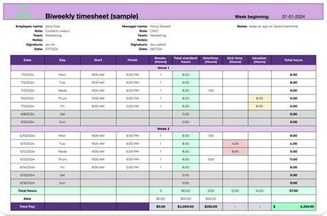 Free Excel Biweekly Timesheet Template Printables