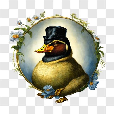 Download Artistic Duck With Top Hat And Flowers Png Online Creative