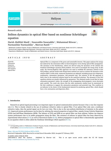 Pdf Soliton Dynamics In Optical Fiber Based On Nonlinear Schrödinger