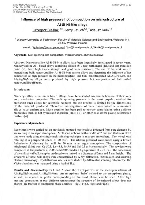 Influence Of High Pressure Hot Compaction On Microstructure Of Al Si Ni Mm Alloys Scientificnet