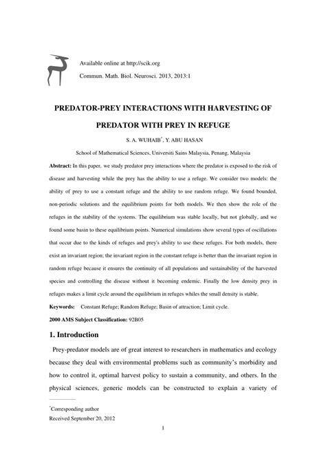Pdf Dynamics Of Predator With Stage Structure And Prey With Infection