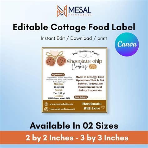 Editable Cottage Food Label Template Bakery Stickers Canva Etsy