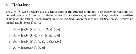 Solved Relations C Let A A B C D Where A B C D Are Chegg Com