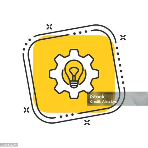 만화 전구 와 기어 아이콘 벡터 일러스트 레이 션 고립 된 노란색 사각형 배경에 전구입니다 톱니바퀴 기호 개념입니다 0명에 대한 스톡 벡터 아트 및 기타 이미지 Istock
