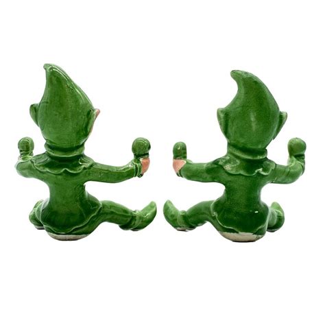 Pair Gilner Light Green Pixie Elf Figurines Playing Maracas Etsy