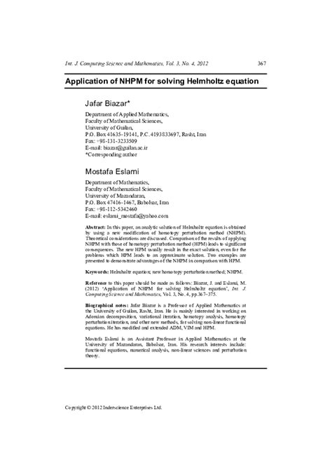Pdf Application Of Nhpm For Solving Helmholtz Equation