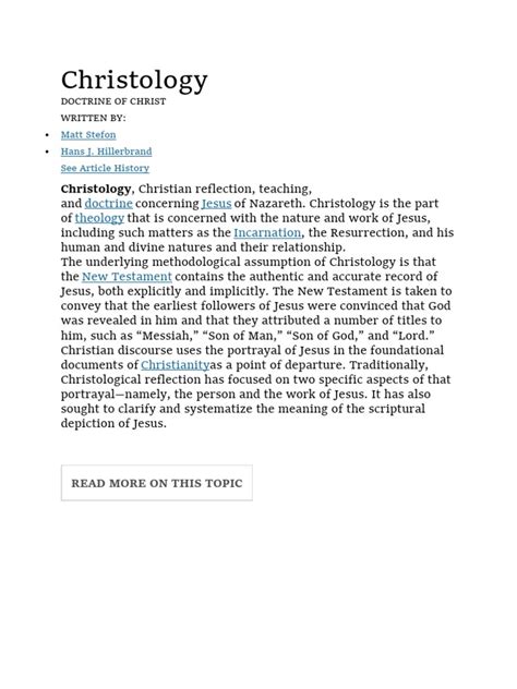 Doctrine Of Christ Christology Pdf Christology Jesus