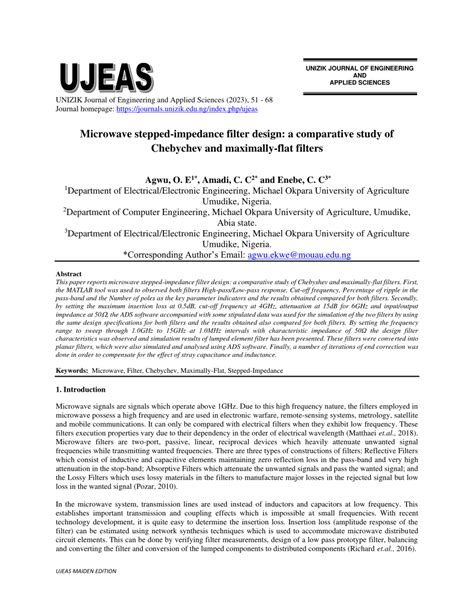 PDF Microwave Stepped Impedance Filter Design A Comparative Study Of Chebychev And Maximally