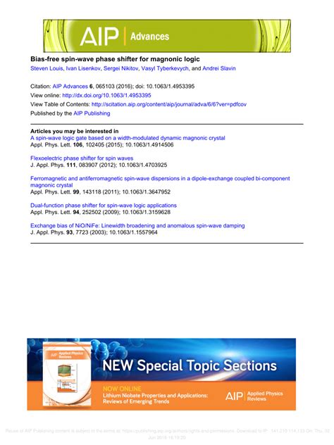 Pdf Bias Free Spin Wave Phase Shifter For Magnonic Logic