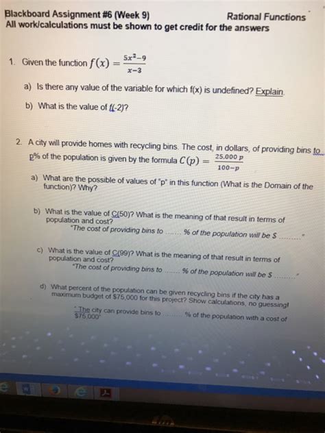 Solved Rational Functions Blackboard Assignment Week Chegg