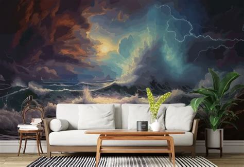 خرید و قیمت پوستر نقاشی آبرنگ طرح طوفان شدید دریای مواج ترب