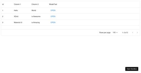 debug modal with datagrid codesandbox