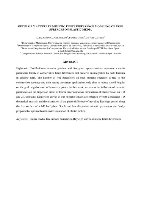 Pdf Optimally Accurate Mimetic Finite Difference Modeling Of Free