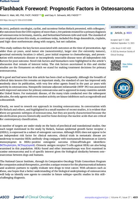 Flashback Foreword Prognostic Factors In Osteosarcoma Journal Of