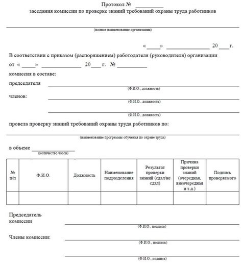 Протокол проверки знаний по охране труда образец