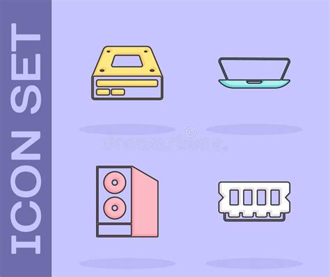 Set Ram Random Access Memory Optical Disc Drive Case Of Computer And Laptop Icon Vector