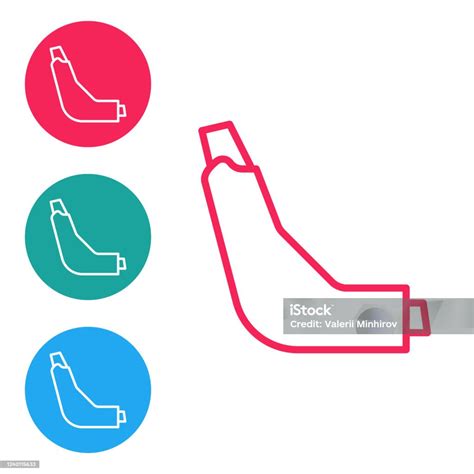 흰색 배경에 격리 된 빨간색 선 흡입기 아이콘입니다 기침 완화 흡입 알레르기 환자를위한 호흡기 원 버튼으로 아이콘을 설정합니다