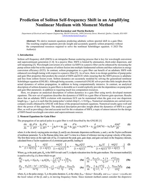Pdf Prediction Of Soliton Self Frequency Shift In An Amplifying Nonlinear Medium With Moment