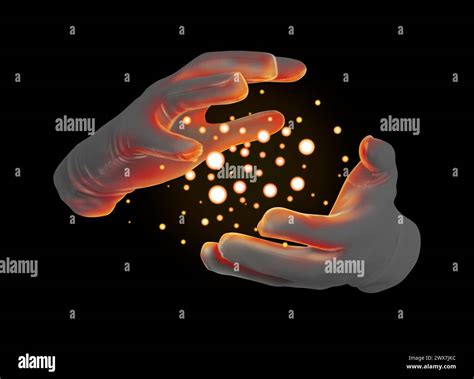 Magician Performing Magic Trick On Black Background Closeup Stock