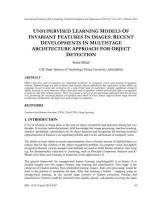 Unsupervised Learning Models Of Invariant Features In Images Recent Developments In Multistage