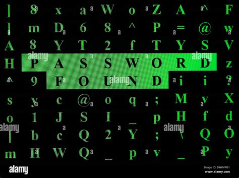 Green Text Password Found And Random Characters On Black Screen Stock