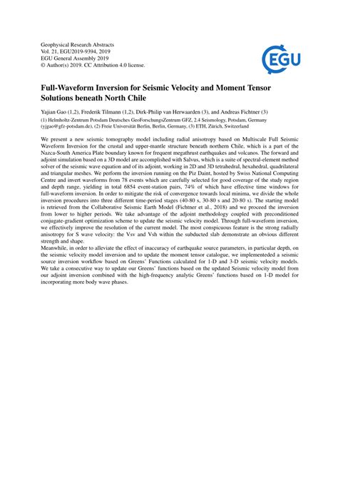 Pdf Full Waveform Inversion For Seismic Velocity And Moment Tensor