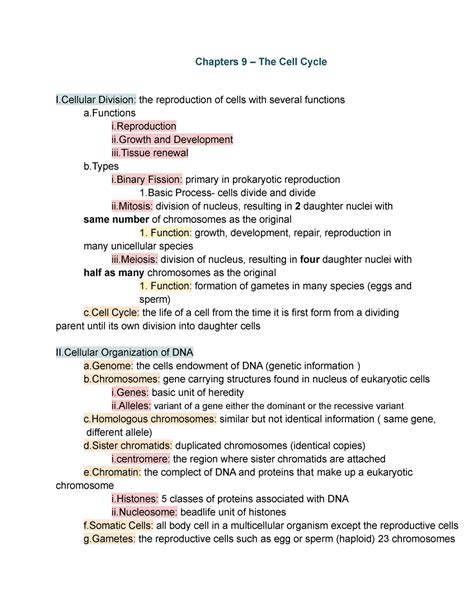 Chapter 9 Cell Cycle Chapters 9 The Cell Cycle I Division The
