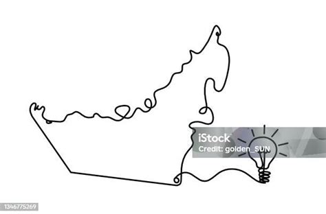 흰색 배경에 선 그리기로 전구와 Uae의지도 0명에 대한 스톡 벡터 아트 및 기타 이미지 0명 12월 경제 Istock