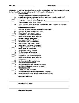 Peer Review Checklist For MLA Style 5 Paragraph Essay By Brianne Pernod