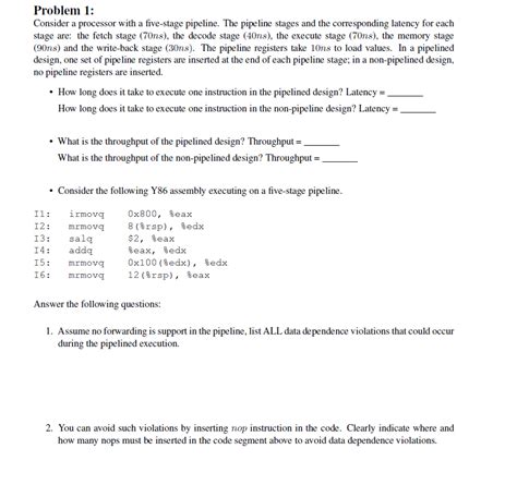 solved problem 1 consider a processor with a five stage