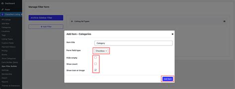Add Filter Items Classified Listing Documentation