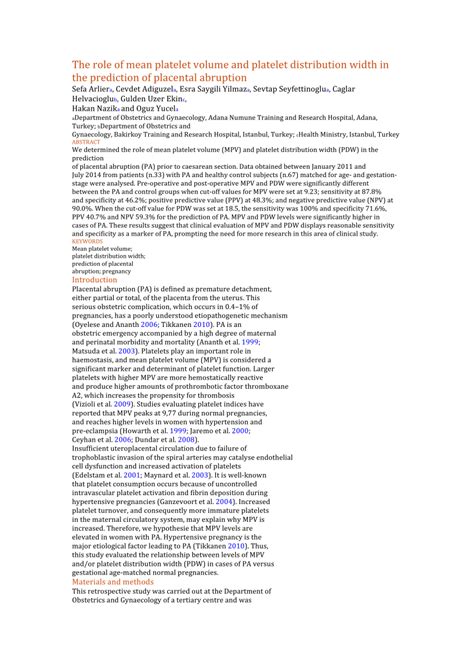 Pdf The Role Of Mean Platelet Volume And Platelet Distribution Width In The Prediction Of