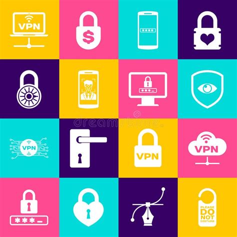 Set Please Do Not Disturb Vpn Network Cloud Connection Shield And Eye Mobile Password Face