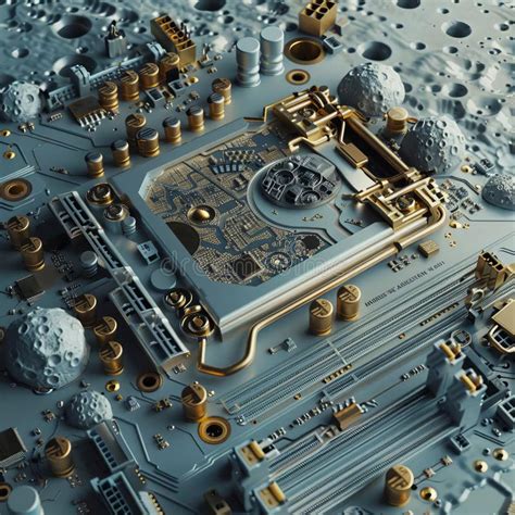Graphic Of Conceptual Art Of Scientific Breakthroughs On A Lunarthemed Electronic Mainboard