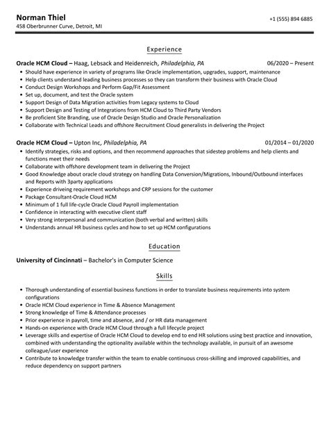 Oracle Hcm Cloud Resume Samples Velvet Jobs