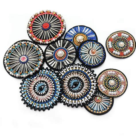 Round Beaded Badge Beaded Patch Beading Patch Applique Sew Patch For