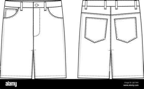 Jean Shorts Flat Technical Drawing Illustration Five Pocket Classic Blank Streetwear Mock Up